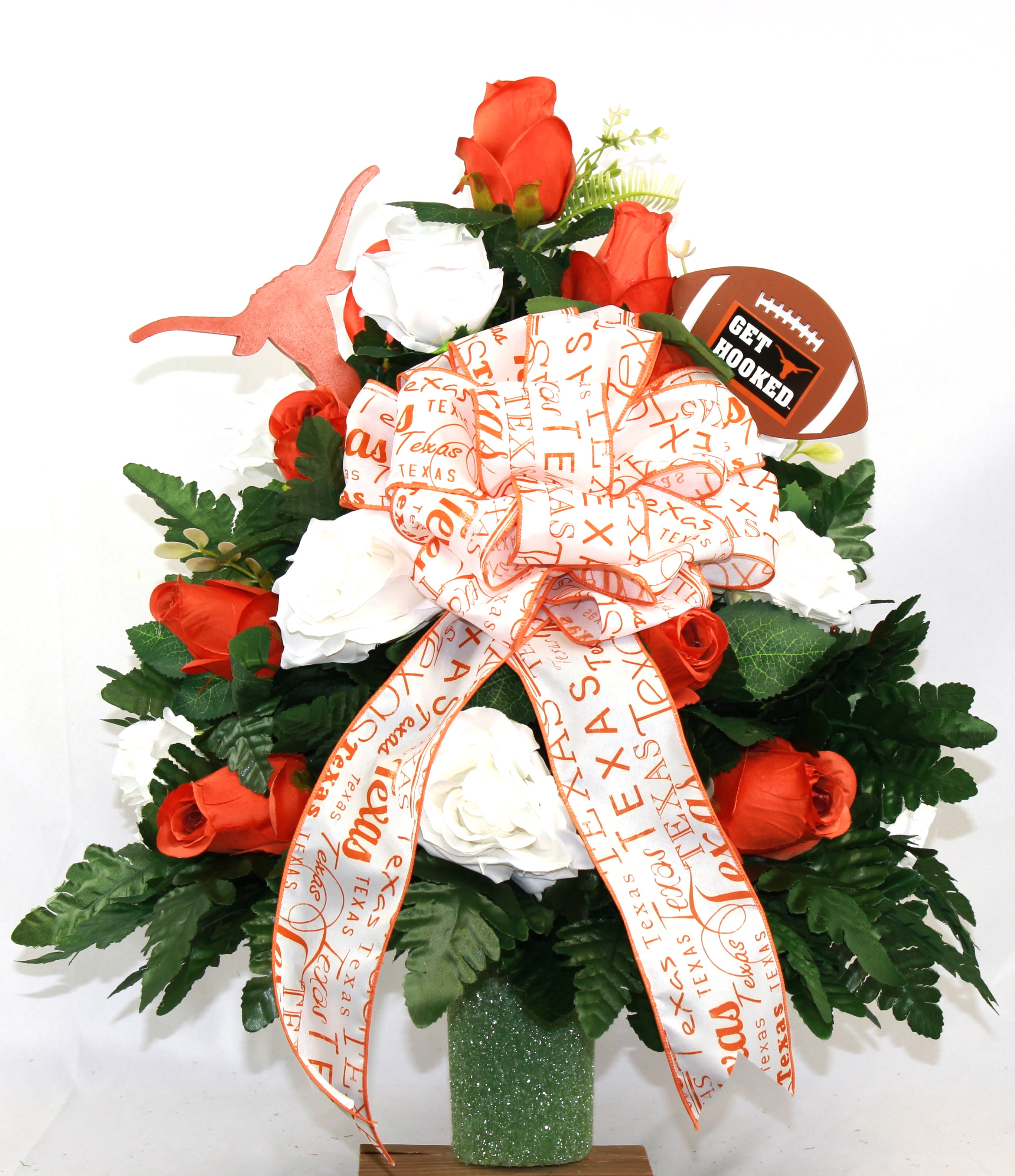 XL Texas Fan Handmade 360-Degree Cemetery Vase Silk Flower Arrangement ...