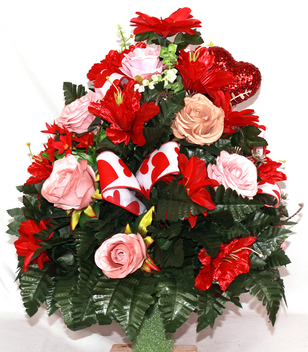 XL Handcrafted 360 Degree Valentine's Day Mixture Cemetery Vase Flower ...