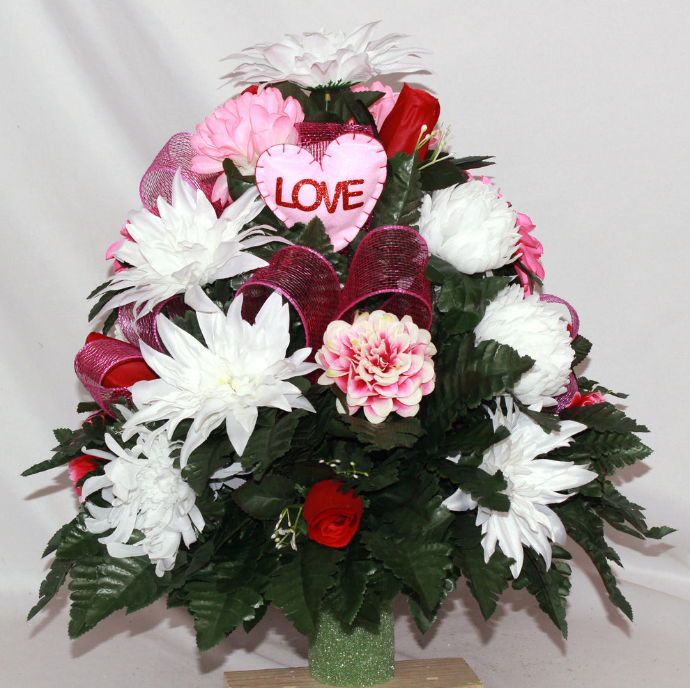 XL Handcrafted 360 Degree Valentine's Day Mixture Cemetery Vase Flower ...